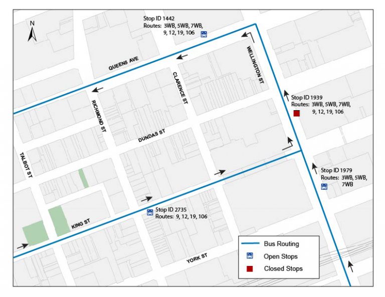 Wellington South of Dundas NB Closure – Stop Map – London Transit ...